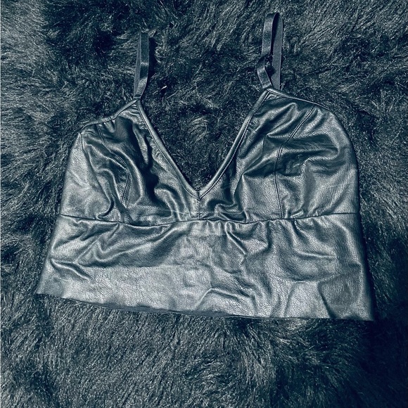 Commando | Tops | Commando Black Faux Leather Bralettecrop Top | Poshmark